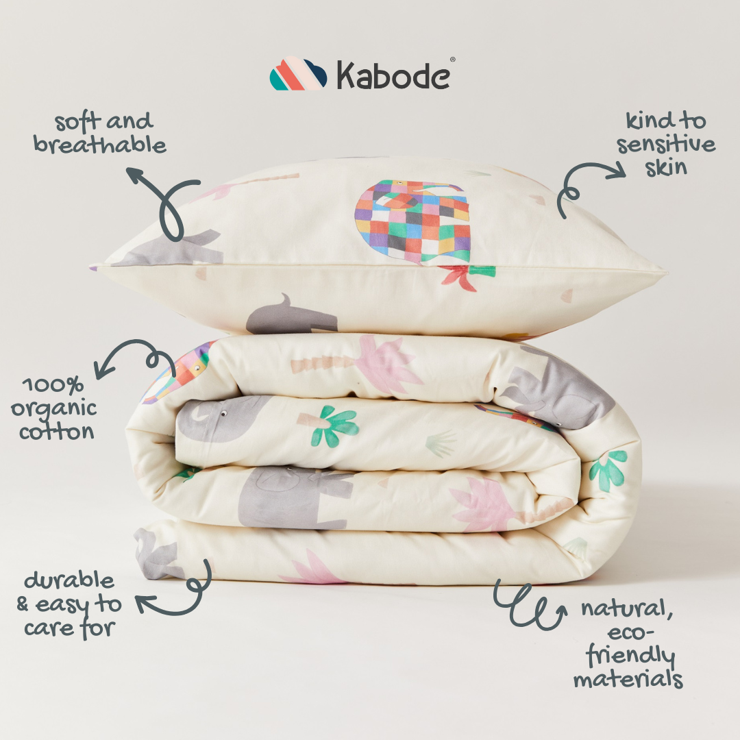 Kabode x Elmer Cot Bed Bedding Set You'll Love! 100% Organic Cotton